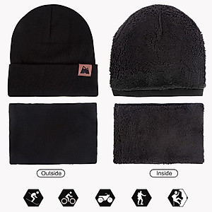 mysuntown Beanie Hat Scarf and Glove Set, Winter Beanie Neck Warmer, Women Hats 3-Piece, Touchscreen Gloves, Black