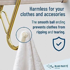 Blau Marité 10 Metalic S-Hooks with Anti-Fall System. Anti Drop S-Shaped Hook with Safety Buckle to Prevent Falls. Heavy Duty. (Golden, 3.25in Long (Diameter Rod<0.8in))