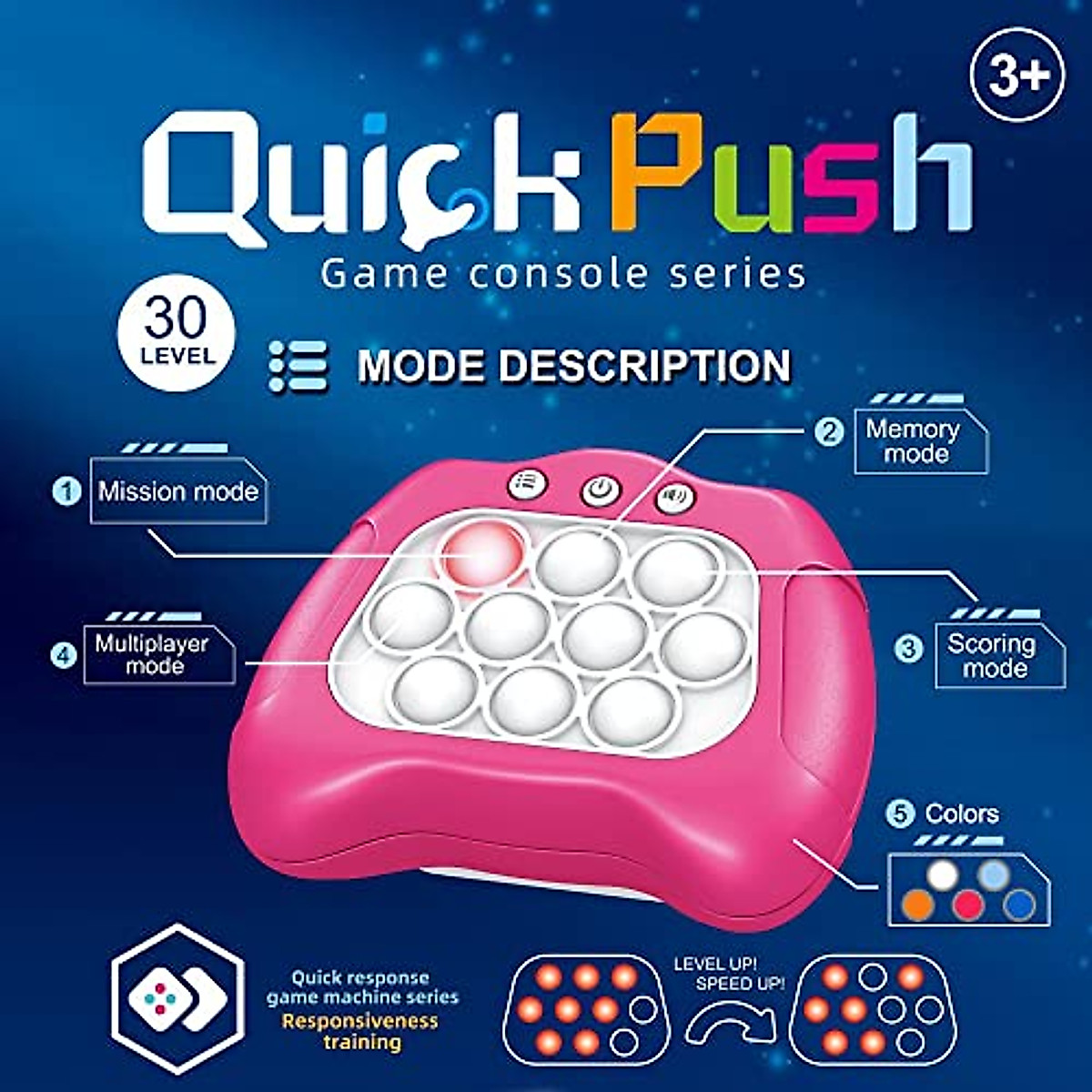 Pop Quick Push Game Console Series Toys for Kids, Interesting Push Bubble Fidget Stress Relief Toys, Anti-Stress Toys for Boys and Girls Aged 3-10 (Sky Blue)
