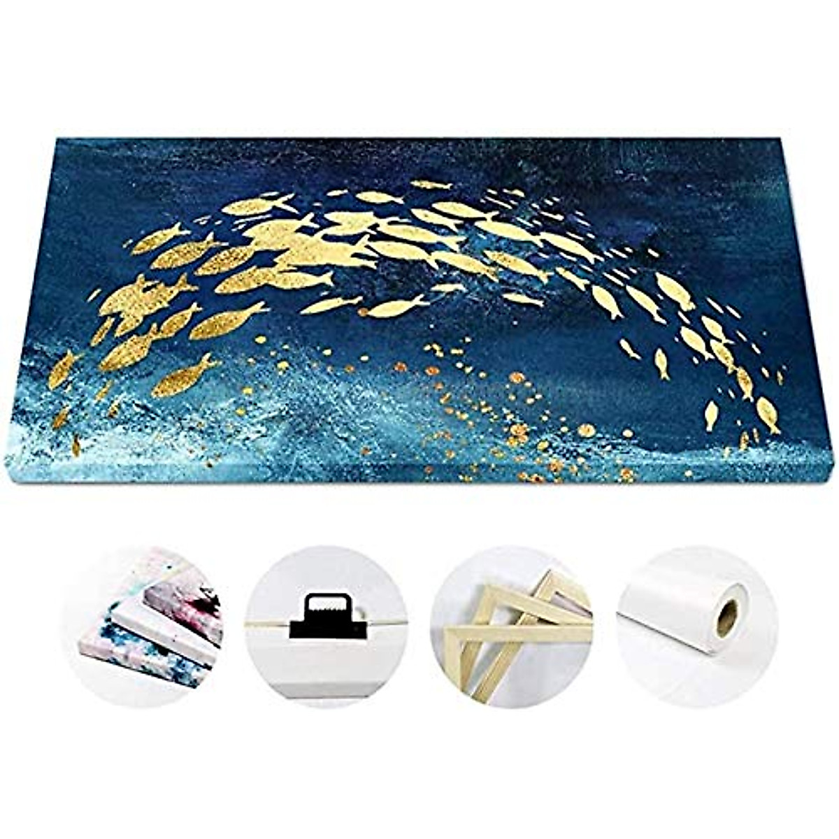 3 Pieces Picture Set Nordic Luxury Navy Blue Gold Abstract Leaves Vein Texture Canvas Print Decorative Painting for Living Room Home Decor With Inner Frame