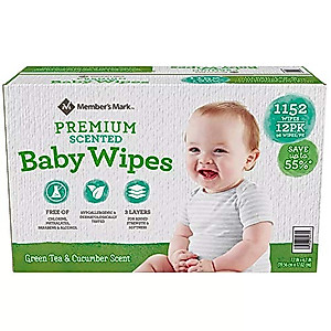 Member's Mark One Box Green Tea & Cucumber Scented Premium Baby Wipes 12-Pack (1152 Total of Wipes)