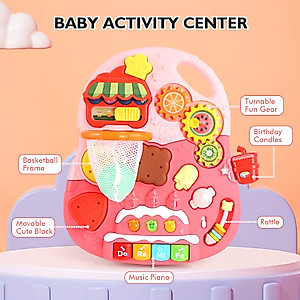 Eners Sit to Stand Baby Learning Walker with Wheels, Baby Activity Walker, 2 in 1 Baby Push Walkers and Activity Center, Walker for Baby Boy Girl (Pink)