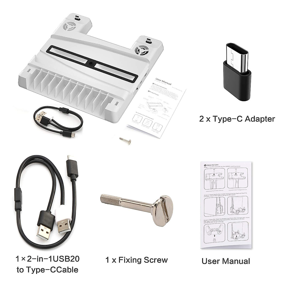 PlayStation 5 Accessories Kit, PS5 Stand with Cooling Fans and Controller Charger, PS5 Headset Holder