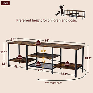 Entrintou TV Stand with Power Outlet for 55/65/70/75 inch TVs, TV Console Table with Open Storage Shelves, 3-Tier Industrial Entertainment Center, Wood TV Stand for Living Room, Bedroom, Brown Black