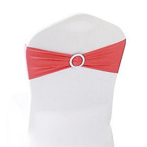 WELMATCH Coral Spandex Chair Bands Sashes - 50 pcs Wedding Banquet Party Event Decoration Chair Bows Ties (Coral, 50 pcs)