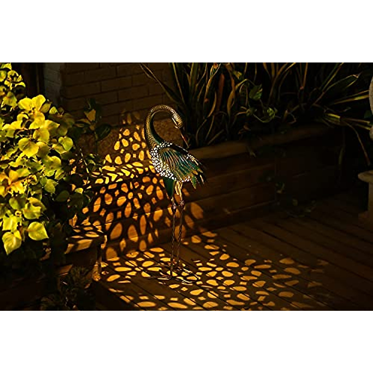 TOMBABY Solar Metal Garden Preening Crane Statue Metal Heron Outdoor Decor, Yard Art Bird Decoy for Backyard Pond