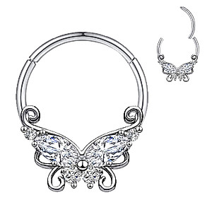 CHARM ONLINE 16G 316L Stainless Steel Daith Earrings Hoop Butterfly Nose Ring Septum Hoop Hinged Segment Clicker Daith Clicker Helix Ear Piercing Tragus Conch Piercing Jewelry