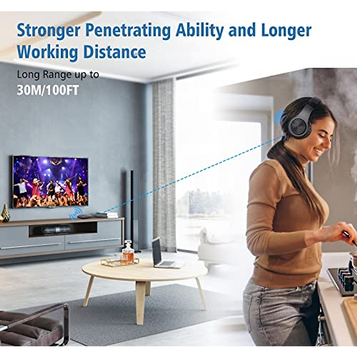 ASTSH Wireless Headphones for TV Watching with 2.4GHz RF Transmitter, Folding Over Ear Headset for Seniors Support Optical RCA AUX, No Delay, 100ft Wireless Range