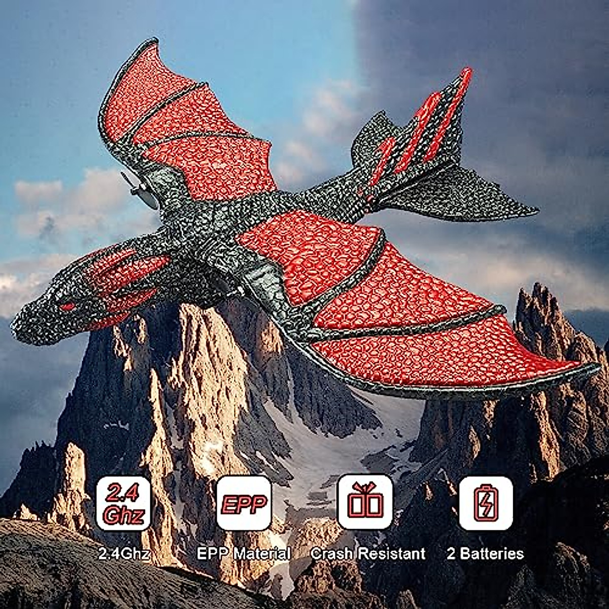 Mostop RC Plane 2.4Ghz Remote Control Airplane Flying Bird Dragon Plane with 2 Batteries & 6-Axis Gyro Stabilizer, RTF Easy to Fly RC Glider for Beginners Adults Kids Boys…