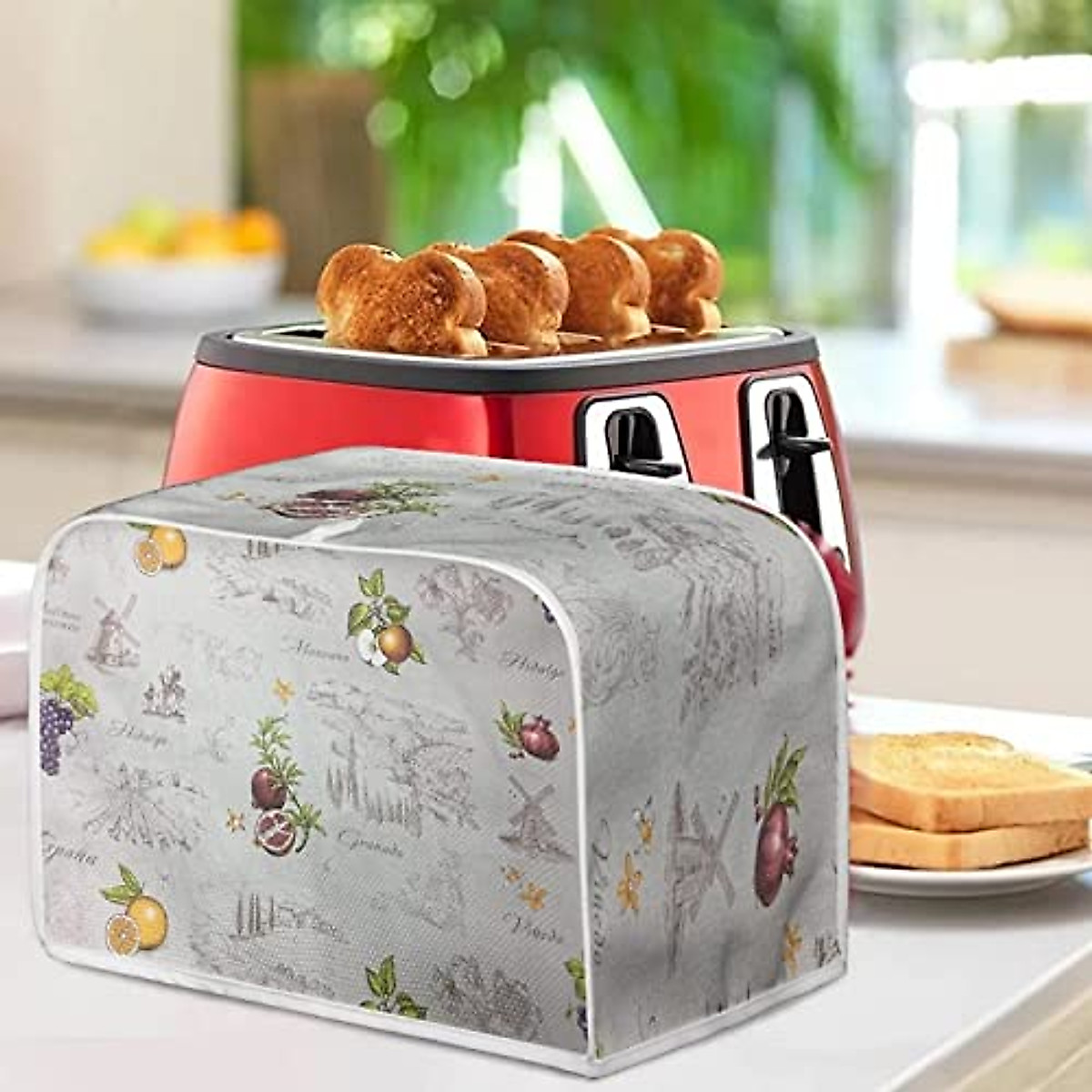 FOR U DESIGNS Toaster Cover 2 Slice Long Slot,Fruit Pattern Bread Maker Cover Washable Dust Protection Retro Style Kitchen Small Appliance Covers with Top Hook