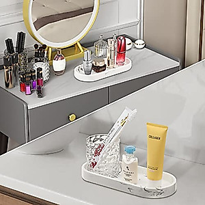 KENOBEE Jewelry Organizer Tray, Resin Bathtub Bathroom Catchall, Oval Cosmetic Vanity Decorative Storage Holder Jewelry Dish for Ring Bracelet Perfume Soap Shampoo Towel Tissues, Marble White