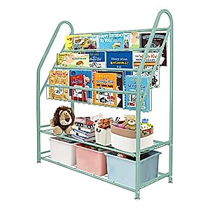 aboxoo Metal Kids Bookshelf Green Freestanding for Children Room 32 in Toy Organizer Large White Stable Bookcase Bookstore Living Room Bed Room Library Book Unit Storage