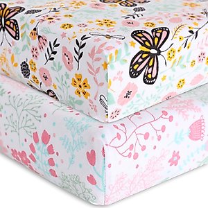 Little Guapo Jersey Bassinet Sheet Set - Universal Fitted Cotton Pink Bassinet Sheets for Standard Size - Floral Bassinet Sheets Design for Boys and Girls
