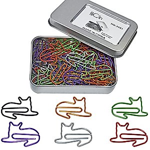 HiQin Cute Paper Clips Assorted Colors, Cat Shaped Animal Paper Clips, Fun Office Supplies Gifts for Women Men Teachers Cat Lovers