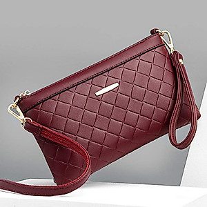 Sunshinejing Small Crossbody Bag for Women Leather Shoulder Bag Lightweight Cell Phone Wallet Wristlet Purse (Burgundy)