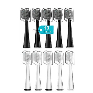 Replacement Brush Heads for Waterpick Sonic Fusion 2.0 Flossing Toothbrush with Cover, Compact, 5 Count White + 5 Count Black, Soft Bristles