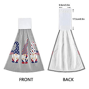 Vnurnrn Patriotic 4th of July Gnomes American Flag Hanging Tie Towels Absorbent Hand Towel with Hook & Loop for Kitchen Bathroom 2 Pieces