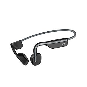 SHOKZ OpenMove - Open-Ear Bluetooth Sport Headphones - Bone Conduction Wireless Earphones - Sweatproof for Running and Workouts, with Sticker Pack (Grey) (Renewed)