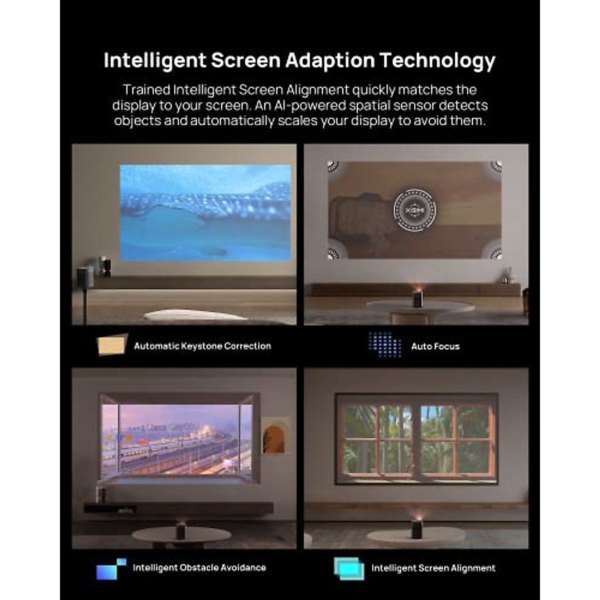 XGIMI Halo+ 1080P Portable Projector, 900 ANSI Lumens with Harman Kardon Speakers, Auto Keystone Correction, Auto Focus, Intelligent Obstacle Avoidance, Intelligent Screen Alignment, Android TV 10.0