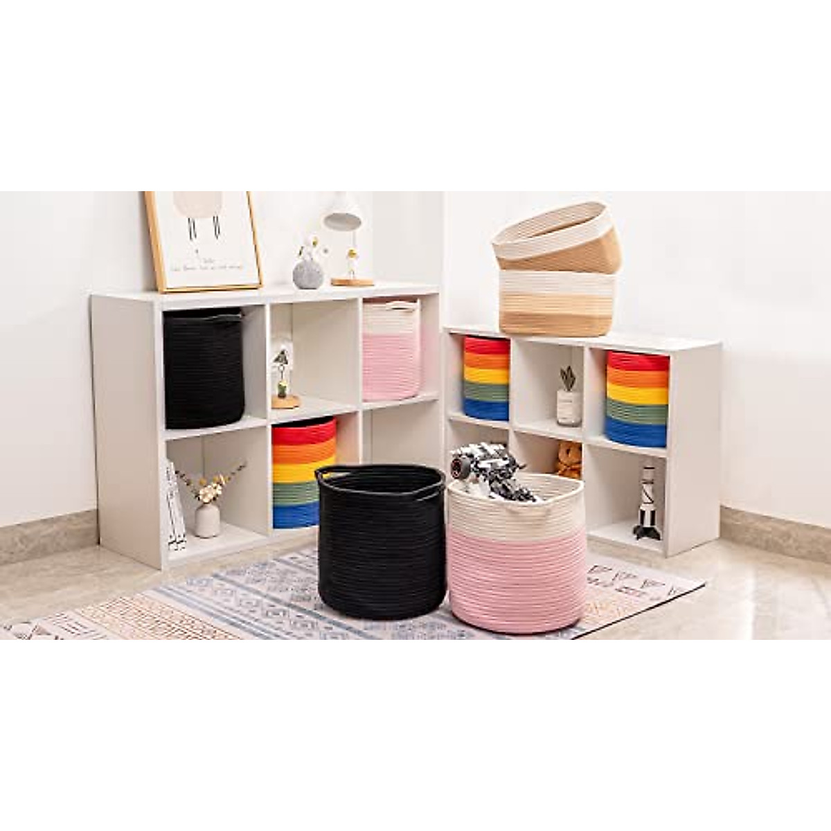 CubesLand Woven Baskets for Storage&Organizing,Round Cubes Baskets Bins for 13x13 Cube Organizer/Shelving,Rope Toy Storage Bins,Cloth Closet Organizing Basket Bin 3 Packs,12.6x12.6’’ Black