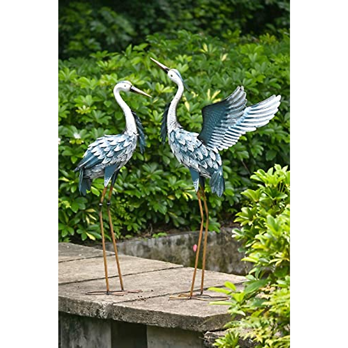 TERESA'S COLLECTIONS Garden Decor Blue Heron Sculptures Great Yard Decor, 37-40.7 Inch Large Metal Cranes Statues Decoy for Outdoor Outside Yard Art Patio Pond Pool Lawn Indoor Decorations, Set of 2