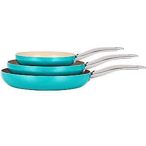 Qstar 3-pack Ceramic Aluminum Nonstick Skillet Frying Pan in Blue with Stay Cool Handle (8in+10in+12in)