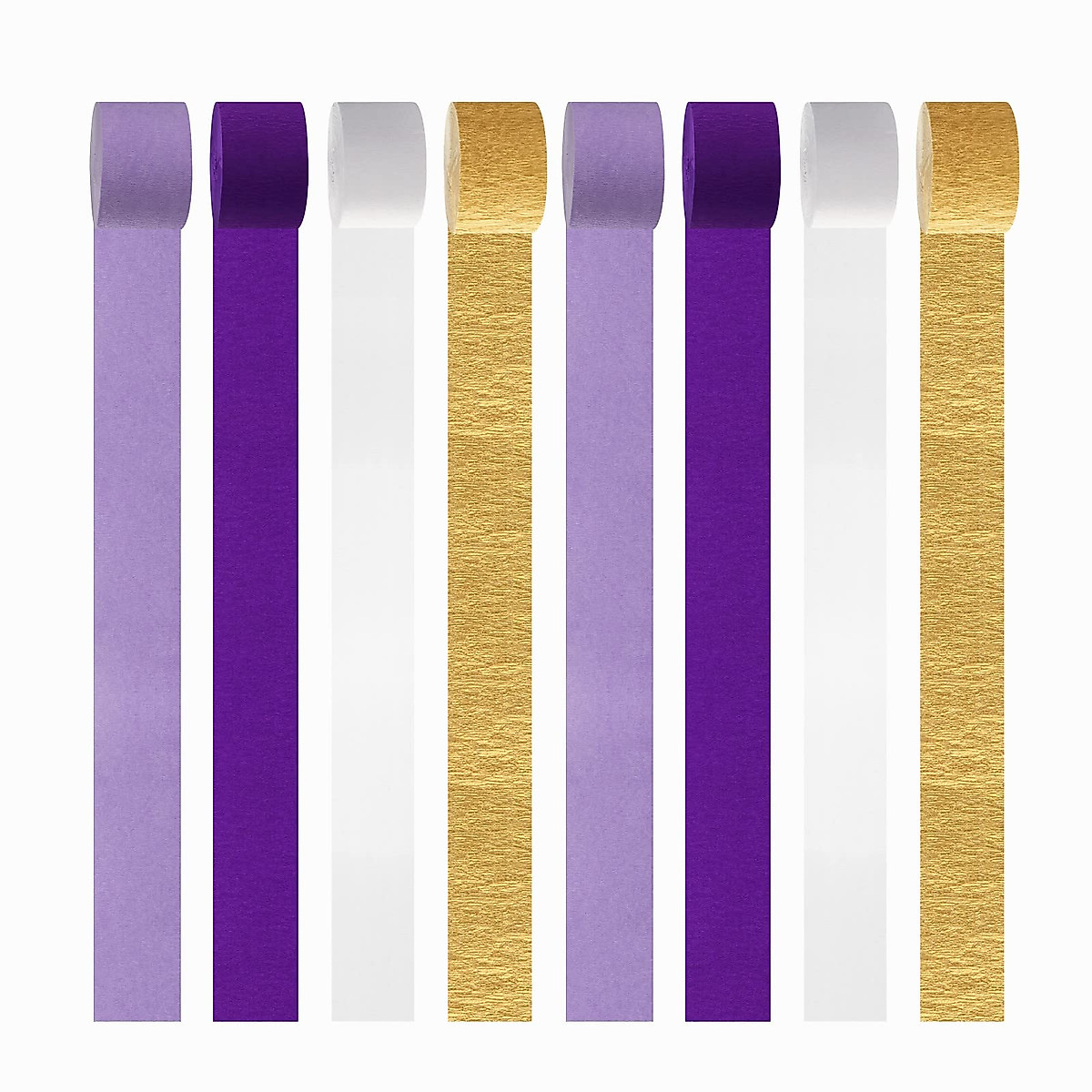 Purple-Gold Party Decorations Crepe-Paper Streamers - 8 Rolls White Purple Lavender Graduation Steamer Woman Birthday Wedding Bridal Shower Paper Garland Mothers Valentines Day Decor Panduola