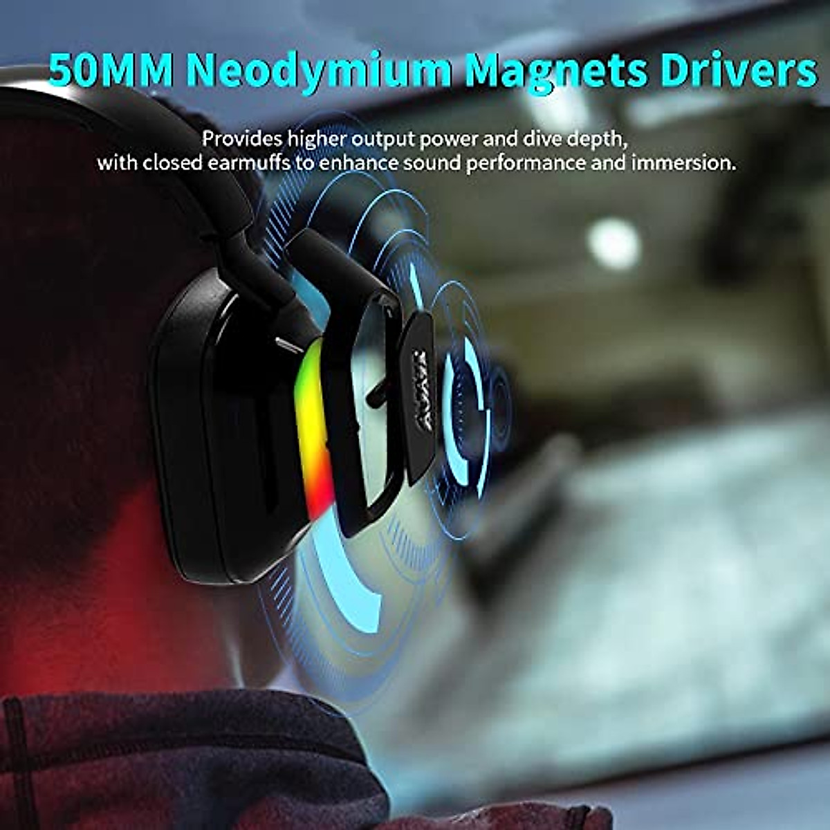 NACODEX Black Wired Gaming Headset and RGB Gaming Headphone Stand with 3.5mm AUX & 2 USB Port, Touch Control 10 Lighting Mode Headset Holder