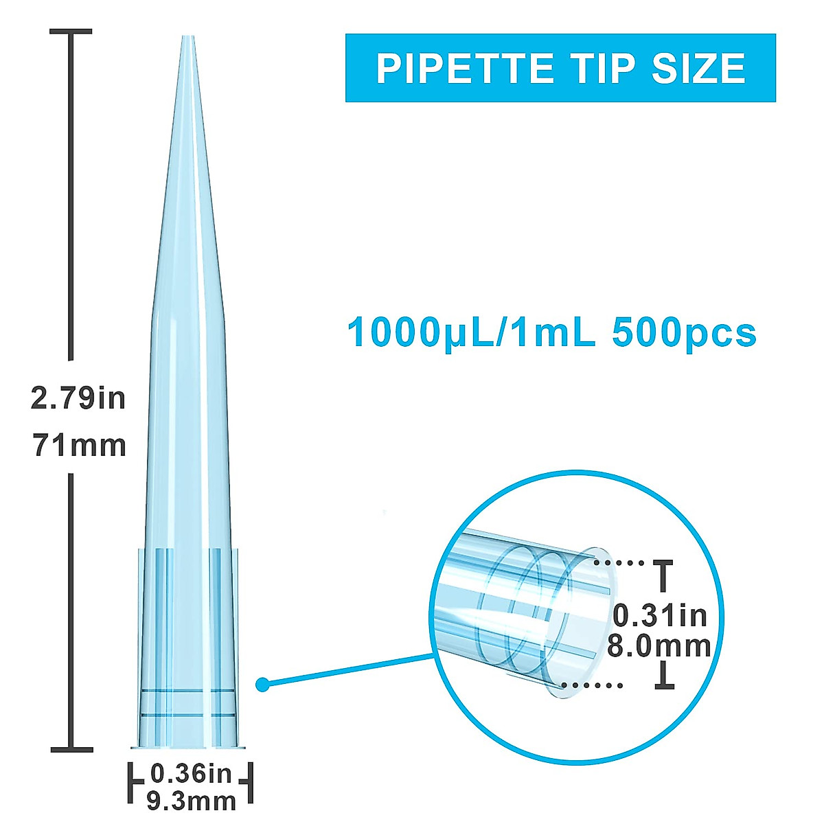 ONiLAB Pipette Tips 1000 UL/ 1mL 500 PCS Clear Blue Laboratory Universal Plastic Liquid Pipettor Tips Polypropylene (PP) Autoclavable