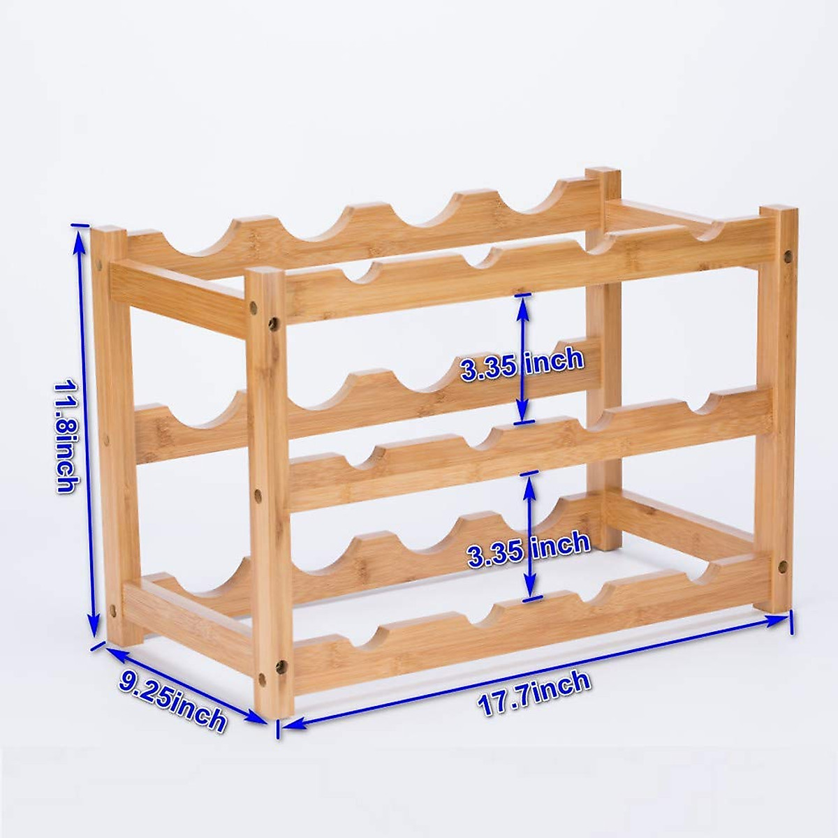 FOSTERSOURCE Wine Rack, Natural Bamboo Storage Rack Freestanding Countertop Stackable Display Shelf Wine Bottle Holder (3-Tiers 12-Bottles)
