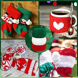 Rainmae 8 Pack Yarn for Christmas Knitting Crochet Velvet Yarn Knitting Yarn for Xmas DIY Craft Handmade Scarf Hat Christmas Stocking Decoration (White, Green, Red)