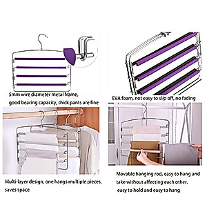 5 Layers Stainless Steel Pants Hangers Non-Slip Foam Padded Swing Arm Space Saving Clothes Slack Hangers(3 Pack) for Jeans, Suit Pants