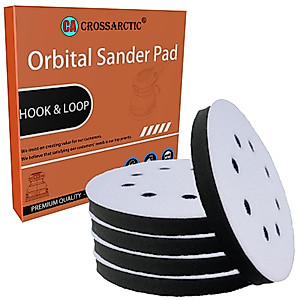 Crossarctic 5 Inch 8 Holes Soft Density Interface Pads Hook and Loop Sponge Cushion Buffer Round Backing Pad Foam Sanding Pads for Orbital Sander(4 Pack)