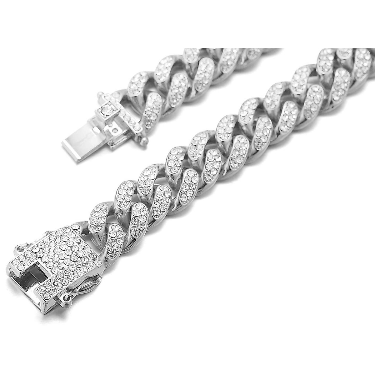 Halukakah Diamond Cuban Link Chain for Women 13.5MM Platinum White Gold Finish Choker Necklace 16",Full Cz Diamond Cut Prong Set,with Giftbox