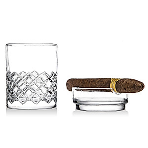 Godinger Cigar Whiskey Glass Set - Old Fashioned Whiskey Glass and Cigar Holder Bar Set