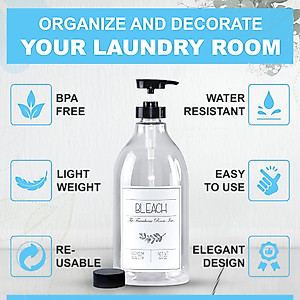 The Farmhouse Room Inc. Bleach Dispenser for Laundry Room - Pump Bottle Dispenser for Liquid Bleach - BPA Free & PET Plastic 1/2 Gallon Soap Dispenser - Waterproof Label Bleach Bottle for 64oz