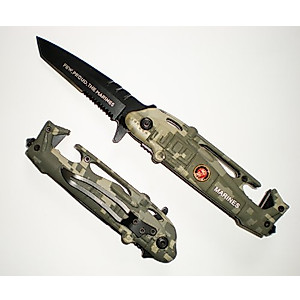 7 3/4" DIGITAL CAMO FEW PROUD MARINES HELICOPTER Rescue TANTO BLADE Assisted Opening Pocket Knife With Glass Breaker And Seat Belt Cutter!