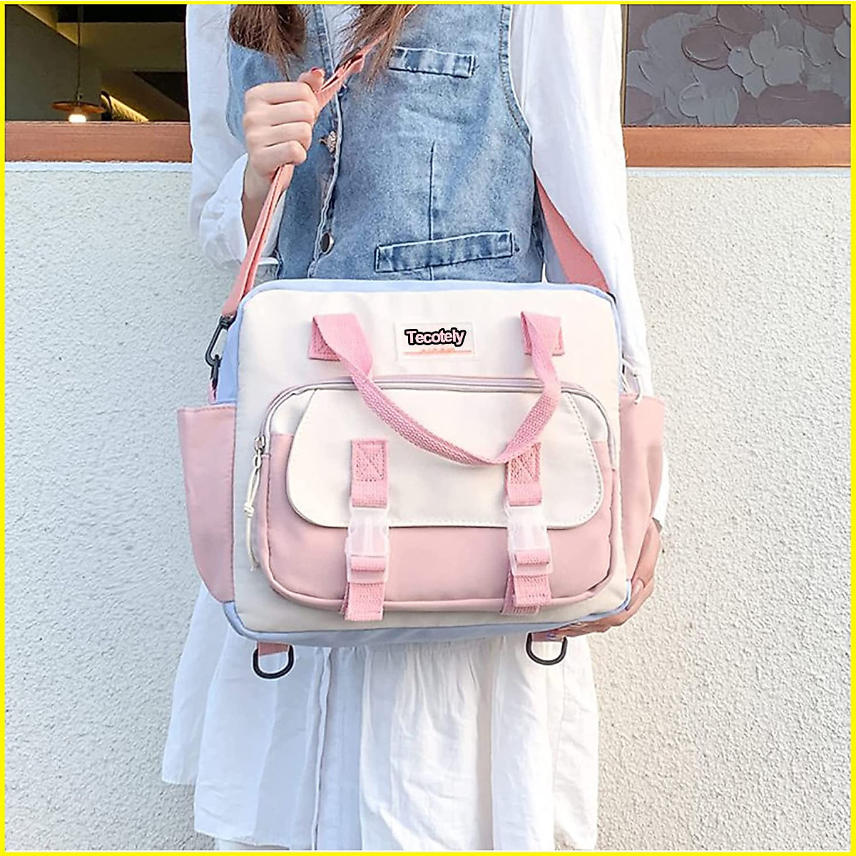 Tecotely Kawaii Backpack Cute Toge Bag Crossbody Shoulder Bag with Kawaii Pins Accessories for Girls (Pink)