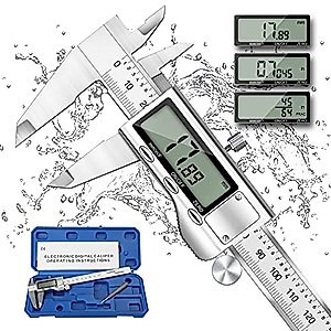 Digital Caliper Micrometer, REEXBON 6 Inch Caliper Measuring Tool, Inch/mm/Fractions Conversion, Stainless Steel Precise Vernier Calipers with Extra-Large LCD Screen