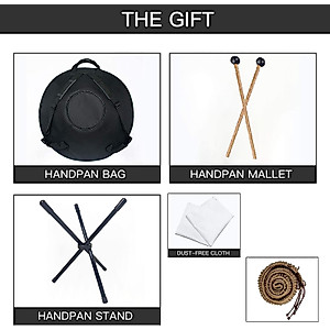 Handpan Drum, Instrument in D Minor, 10 Notes, 22 Inch Steel Hand Drum with Soft Handpan Bag,Handpan Mallets,Drum Tripod(Color:a)