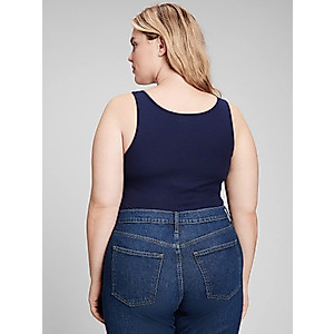 GAP Womens Ribbed Tank Top Cami Shirt, Navy Uniform V2 Logo Pack, Medium US