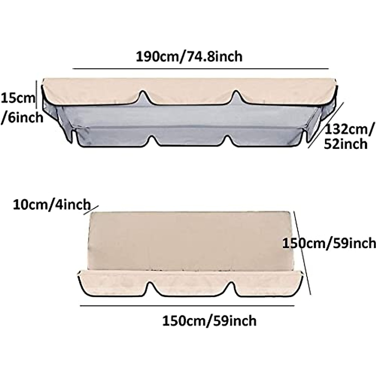 BTURYT Patio Swing Canopy Waterproof Top Cover Set, Swing Canopy Replacement Cover and Swing Chair Cover for Patio Garden Swing Outdoor(top Cover + Chair Cover)