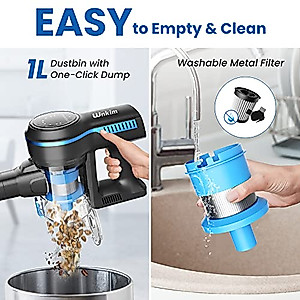 WnkimTech Cordless Vacuum Cleaner, 25Kpa Powerful Stick Vacuum for Hardwood Floor, 45 Min Rechargeable Battery, 6 in 1 Lightweight Upright Vacuum with LED Display for Pet Hair Carpet