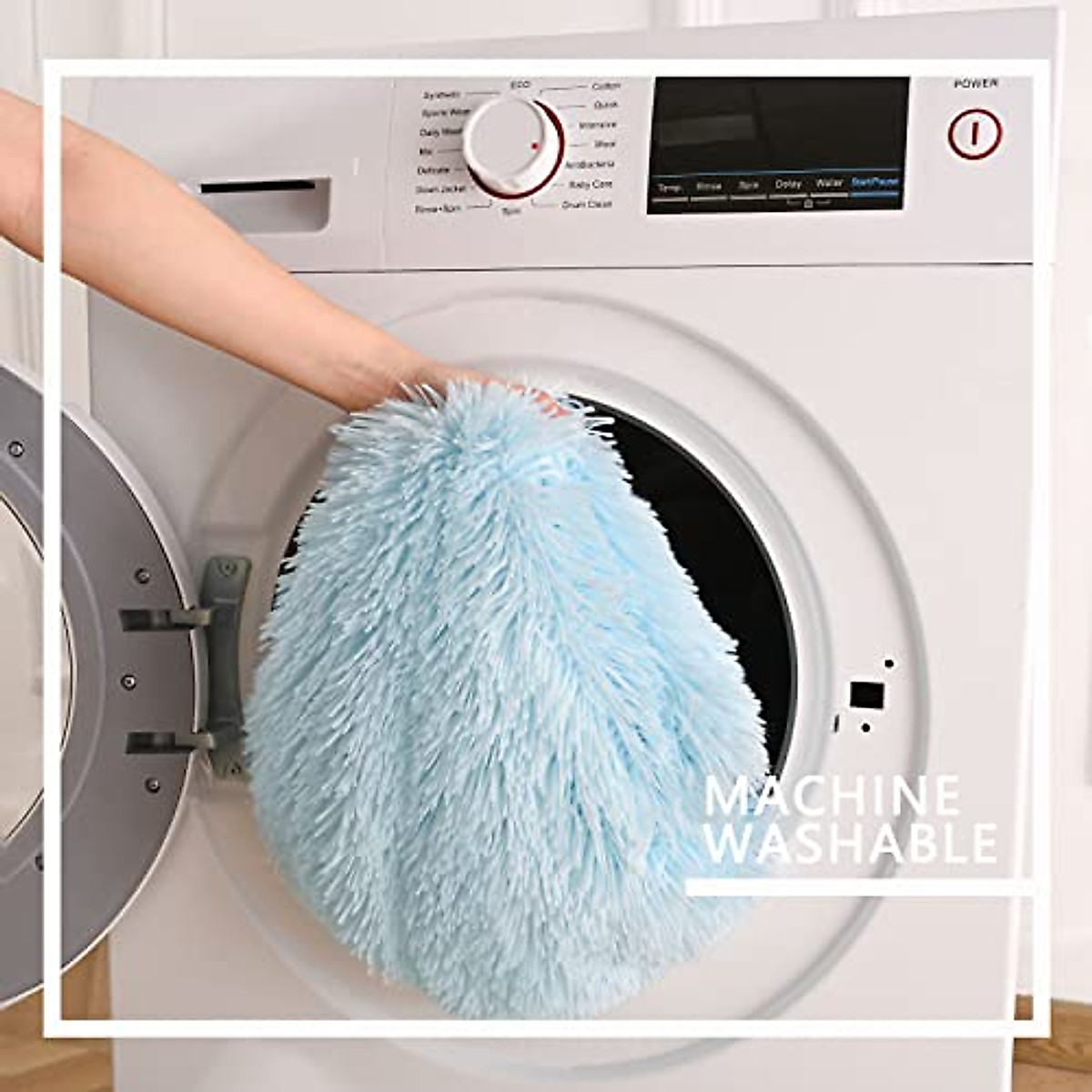 Wellber Super Soft Shaggy Longfur Faux Fur Blanket, Solid Reversible Lightweight Fuzzy Throw Blanket, Washable Warm Furry Throw Blanket for Couch Sofa Chair Home Decor, 50"x60" Ice Blue