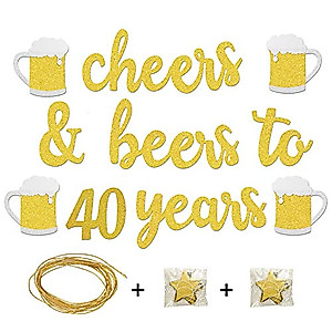 40th Birthday Decorations for Men/Women - 40th Birthday Gifts - Cheers & Beers to 40 Years Gold Glitter Banner - 40th Anniversary Decorations for Party, 40th Wedding Party Supplies for Couple