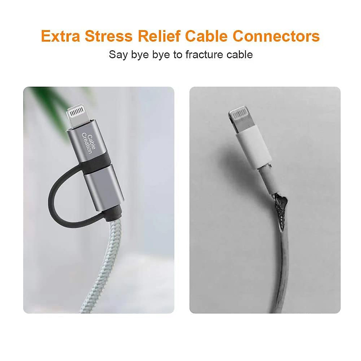 CableCreation 2-in-1 iPhone and Android Charging Cable 4FT/1.2m, Lightning and Micro USB to USB Charging Data Cord MFi Certified for iPhone 14, 13, 12, 11, X, 8, 8 Plus,7, Nexus, LG, HTC, Gray