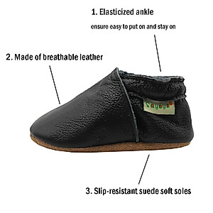 SAYOYO Baby Soft Sole Shoes Genuine Leather First Walker Infant Toddler Moccasins(6-12 Months, Black)