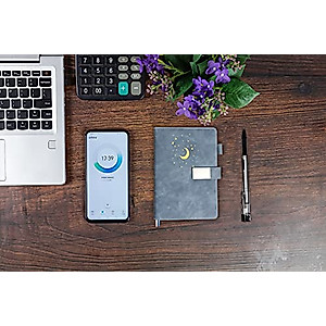 Lined Journal Notebook for Men & Women - 192 Numbered Pages 100gsm Thick Paper Vegan Leather Hardcover Writing journals - A5 Ruled Personal Diary for Work School - Moon and Stars (Blue)