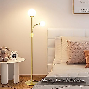 bulbeats Dimmable Globe Floor Lamp, Gold Standing Lamp with Adjustable Reading Light 3000K 6W G9 Bulbs, Industrial Tall Lamp for Living Room Bedroom Mid Century Modern Decor