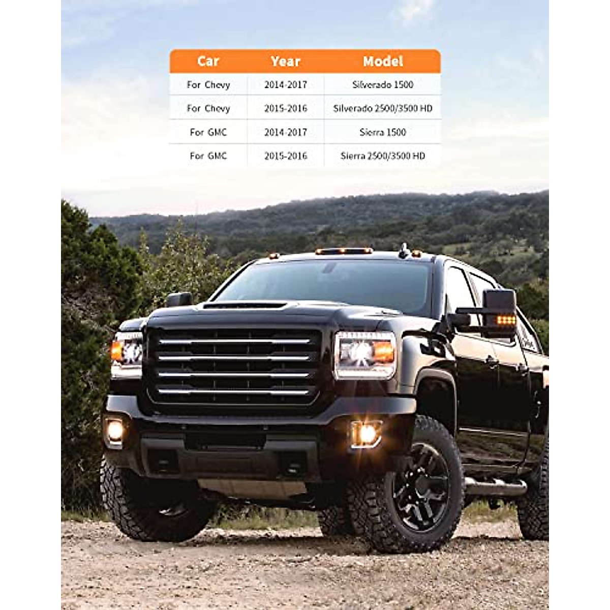 YISHUEE Tow Mirrors fit for 2014-2018 for Chevy for GMC 1500 2015-2019 for Chevy for GMC 2500 HD 3500 HD Side Mirror with Power Heated Lens with LED Light Turn Signal Light Black Carbon Fibre 1 Pair